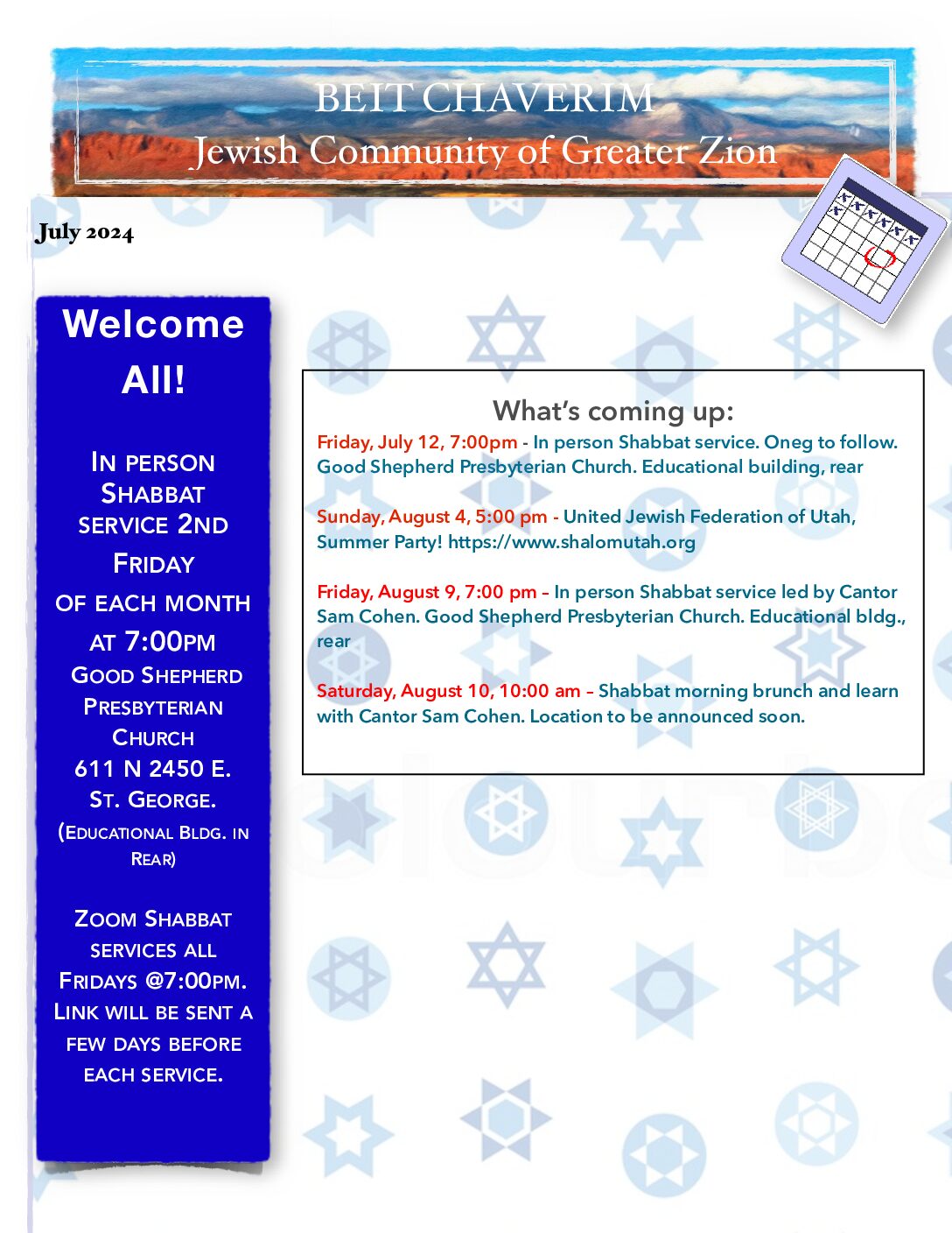 Newsletter July 2024 – Beit Chaverim Jewish Community of Greater Zion